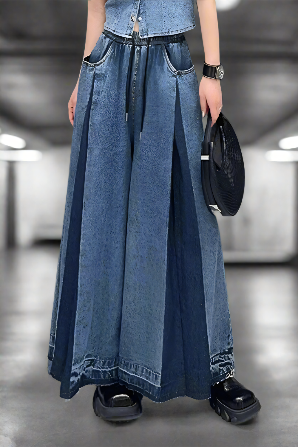Eclipse Pleat Wide-Leg Jeans – LAZERorange.com
